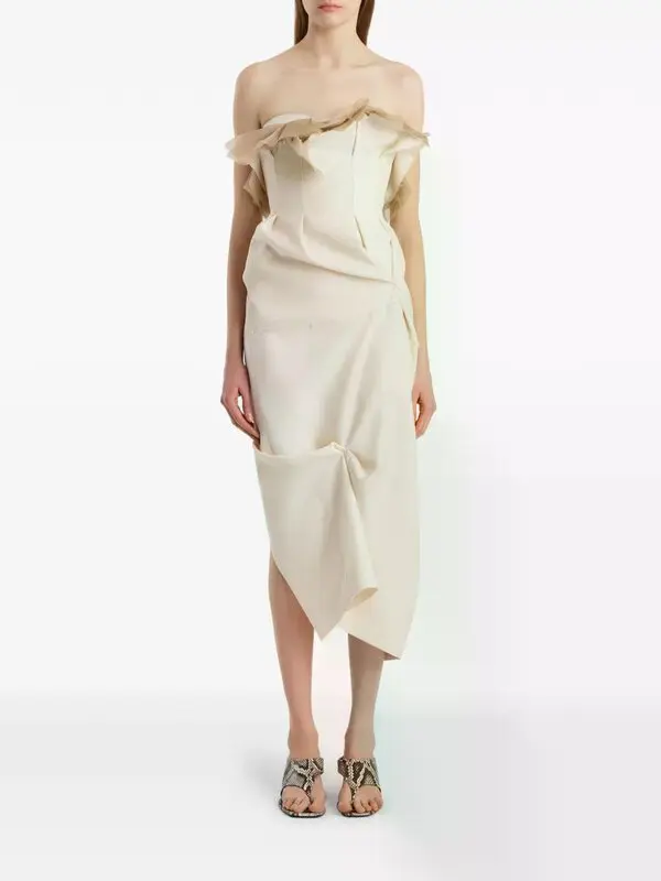 Khaite Tulle-trimmed Draped Midi Dress