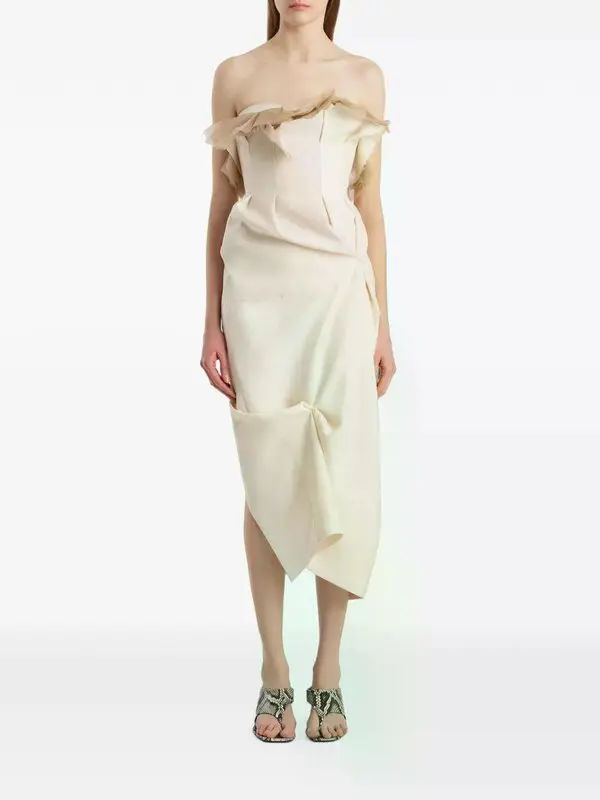 Khaite Tulle-trimmed Draped Midi Dress - Neutrals