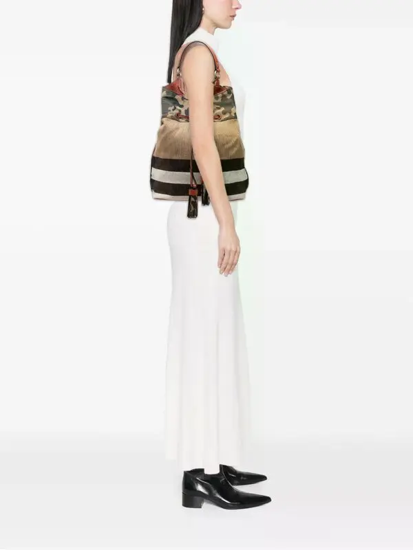 Burberry 2000-2017 Mega Check Canvas Camouflage Susanna Tassel Bucket Bag - Brown
