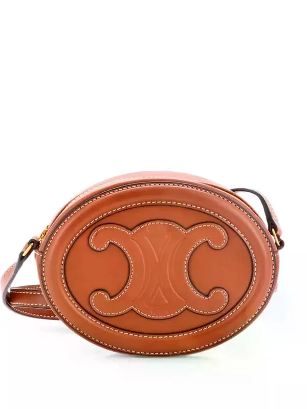 Celine Triomphe Oval Leather Mini Crossbody Bag - Brown