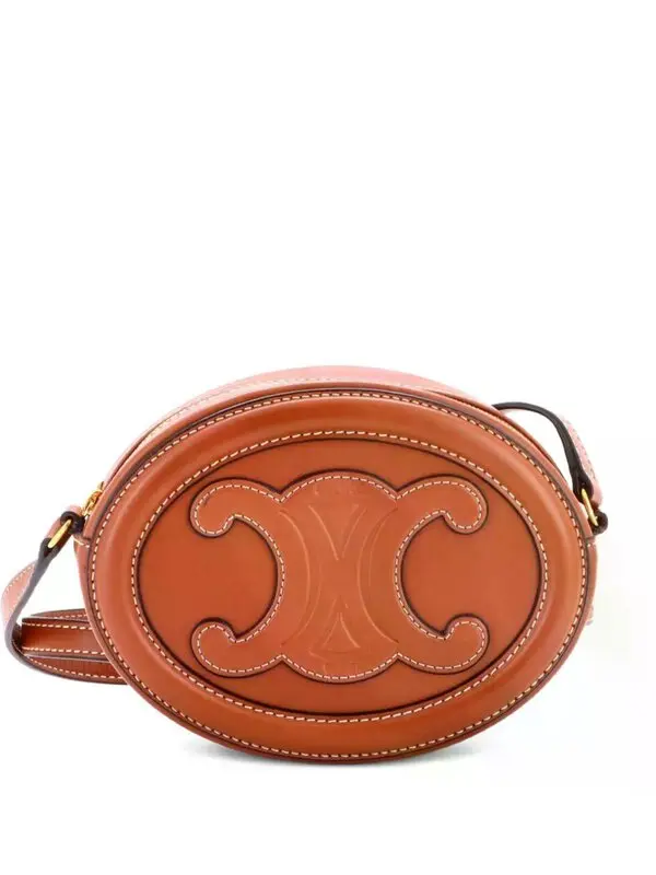 Celine Triomphe Oval Leather Mini Crossbody Bag - Brown