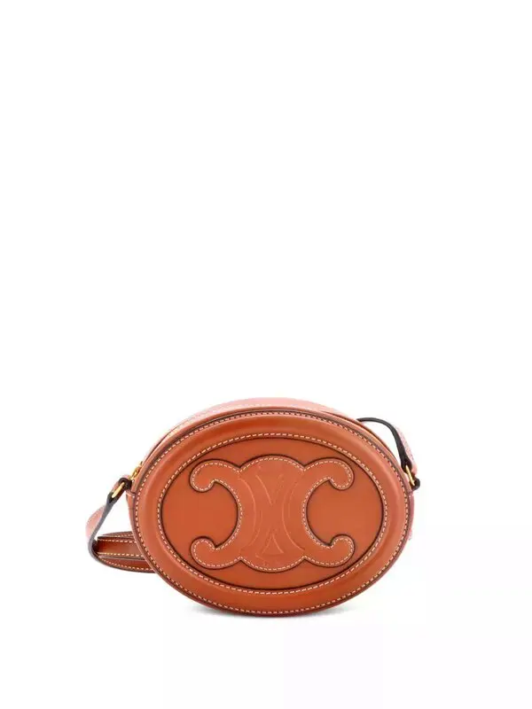 Celine Triomphe Oval Leather Mini Crossbody Bag - Brown