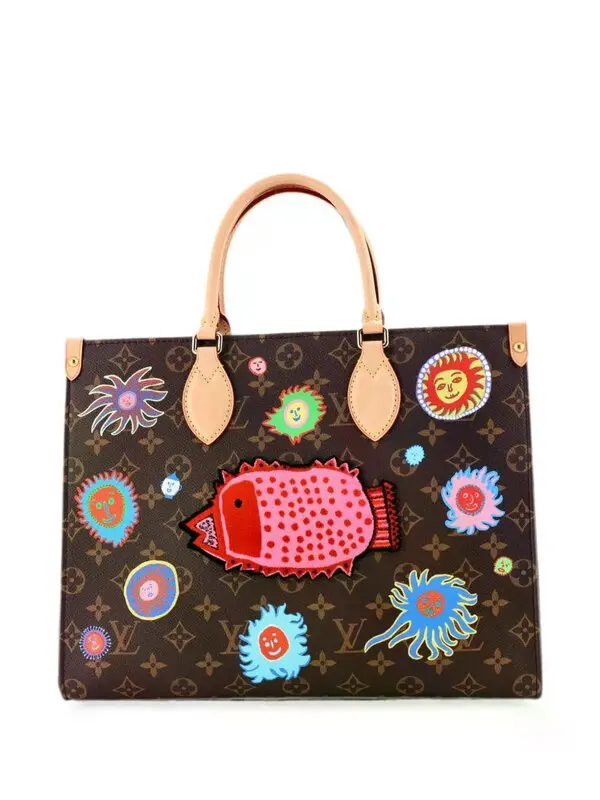 LOUIS VUITTON Onthego Yayoi Kusama Faces Monogram Canvas Mm Tote Bag - Brown