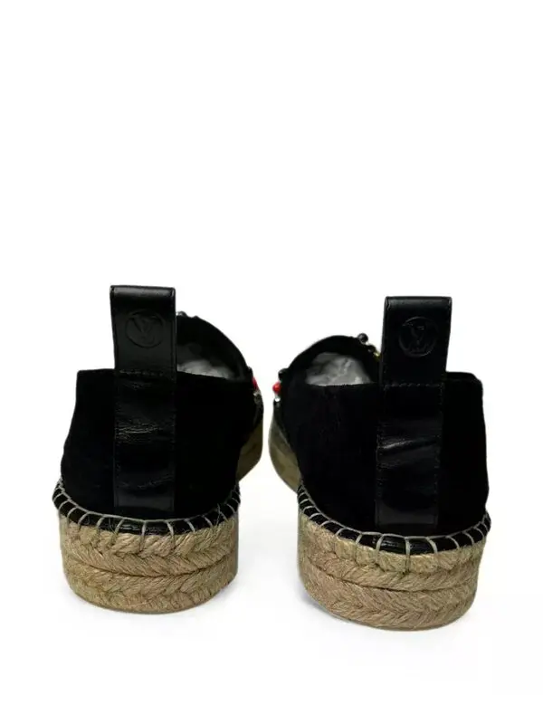 LOUIS VUITTON Late 2010s Front Pier Crystal-embellished Espadrilles - Black