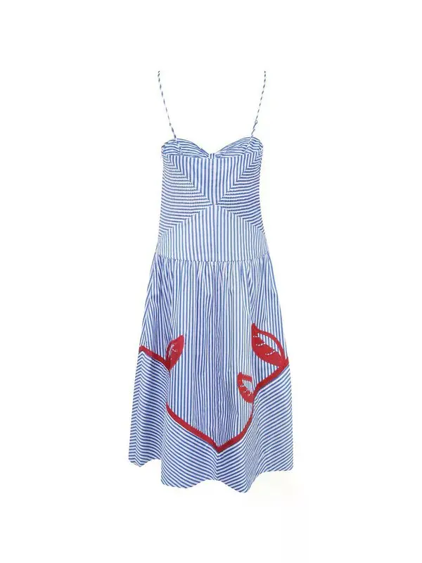 Farm Rio Stripe Print Appliqué Dress - Blue