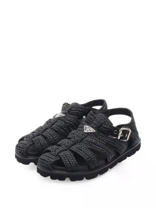 Prada Crochet Fisherman Sandals - Black