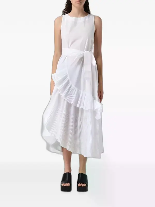 MEIMEIJ Asymmetrical Pleated Trim Dress - White