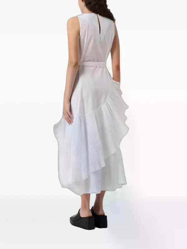 MEIMEIJ Asymmetrical Pleated Trim Dress - White