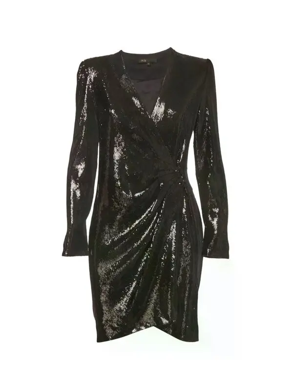Maje Sequin Wrap Mini Dress - Black
