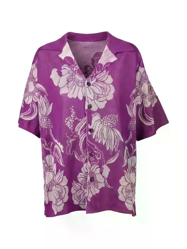 Valentino Garavani Floral-print Short-sleeve Shirt - Purple