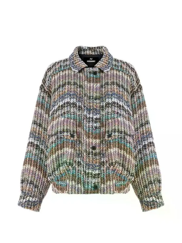 Missoni Oversized Bomber Jacket In Chevron Knit With Sequins - Blue