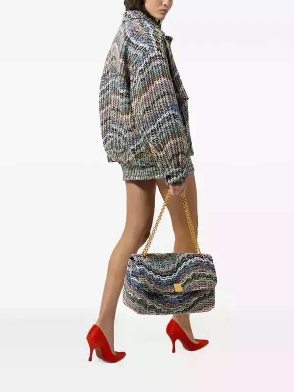 Missoni Oversized Bomber Jacket In Chevron Knit With Sequins - Blue