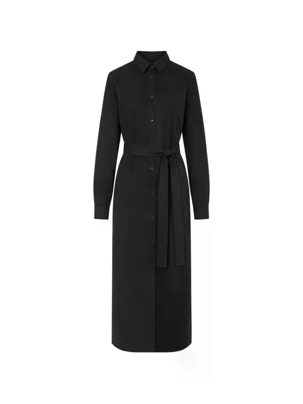 LA ROSE Belted Long-sleeve Shirt Midi Dress - Black