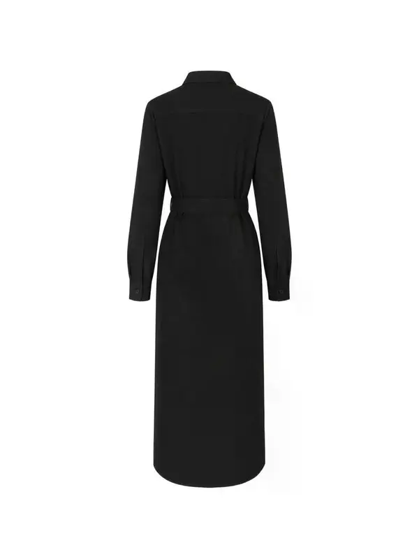 LA ROSE Belted Long-sleeve Shirt Midi Dress