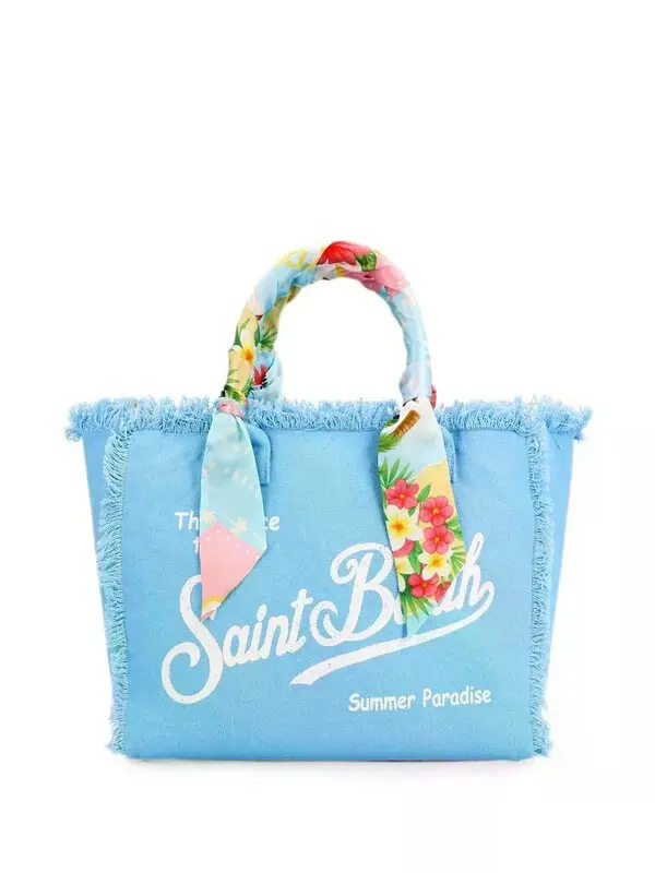 MC2 SAINT BARTH Vanity Scarf-embellished Fringed-trim Tote Bag - Blue