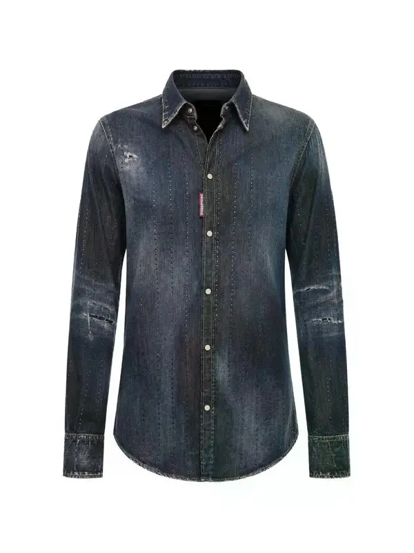 Dsquared2 Rhinestone Embellished Distressed Denim Shirt