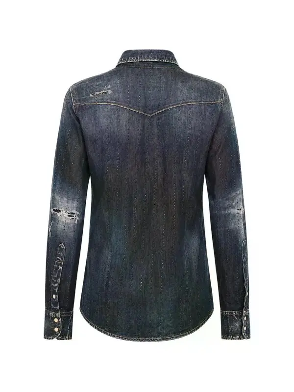 Dsquared2 Rhinestone Embellished Distressed Denim Shirt