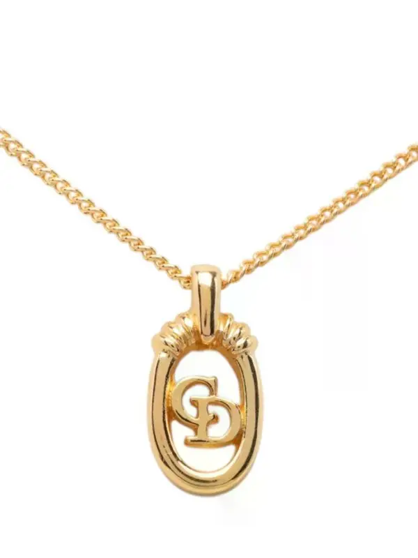 Dior 20th Century Plated Cd Logo Oval Pendant Necklace Costume Necklace - Gold