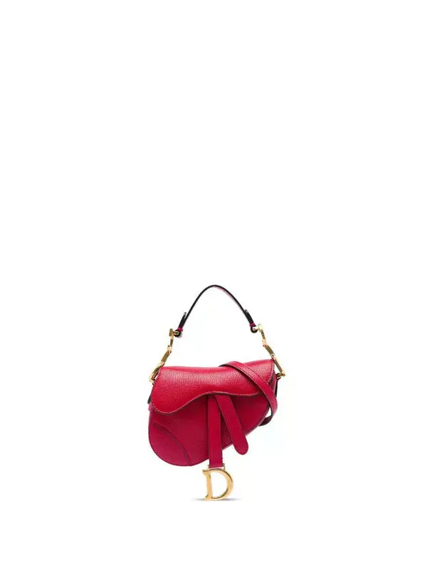 Dior 2022 Mini Grained Calfskin Saddle Bag Satchel - Red