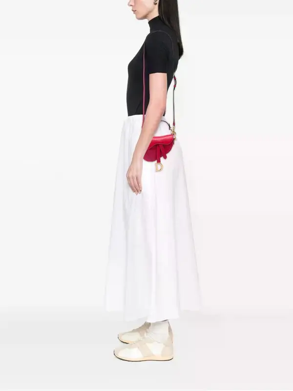 Dior 2022 Mini Grained Calfskin Saddle Bag Satchel - Red