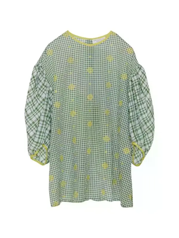 ANTIPAST Gingham-check Floral-embroidered Blouse - Green