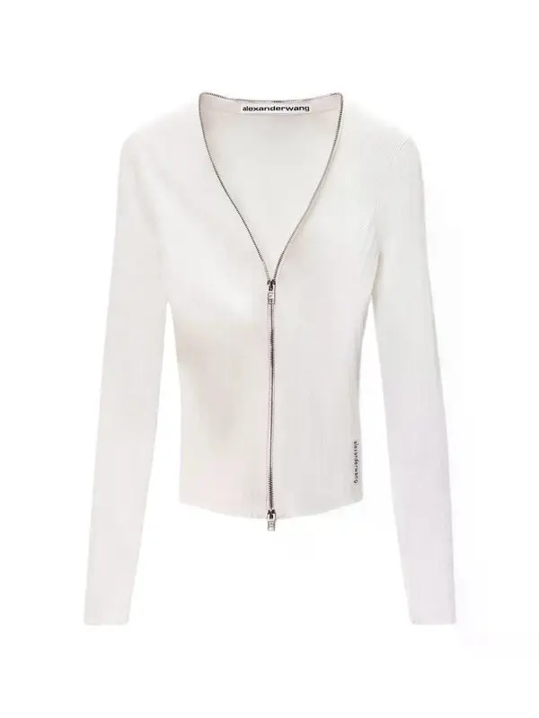 Alexander Wang Ribbed Knit Zip-fastening V-neck Cardigan - White