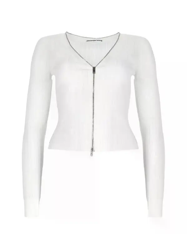 Alexander Wang Ribbed Knit Zip-fastening V-neck Cardigan - White