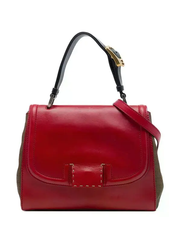 Fendi 2010-2026 Leather And Pequin Canvas Selleria Silvana Satchel - Red