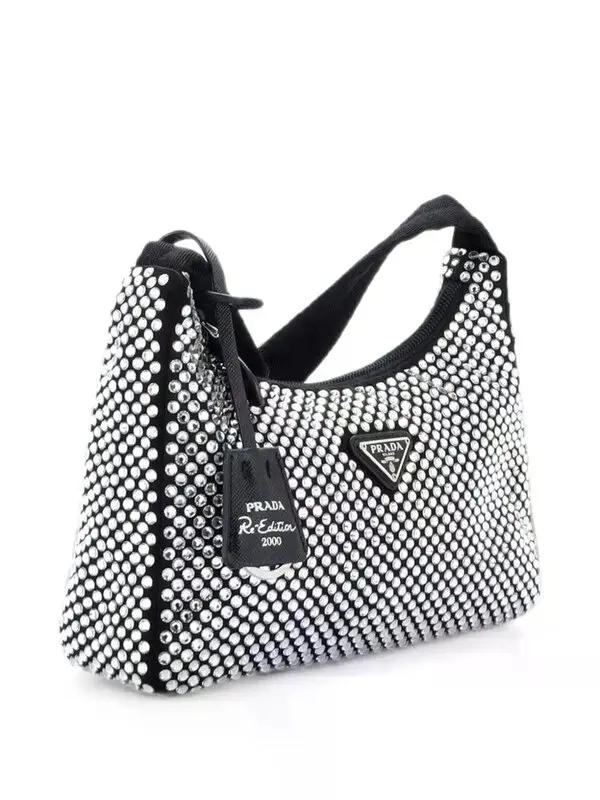 Prada Re-edition 2000 Crystal Embellished Mini Hobo Bag
