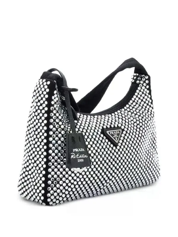 Prada Re-edition 2000 Crystal Embellished Mini Hobo Bag - Black