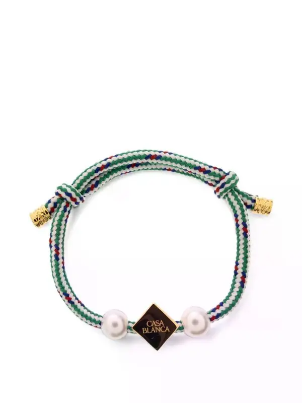 Casablanca Pearl-embellished Logo-plaque Bracelet