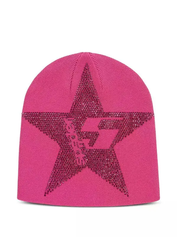 SP5DER Rhinestone Embellished Star Motif Beanie - Pink