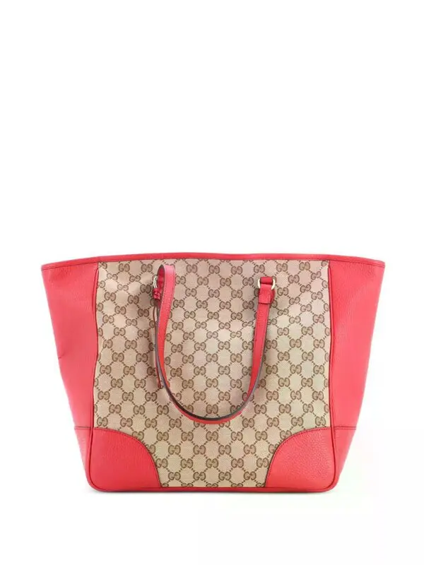 Gucci Gg Canvas Leather Medium Tote Bag - Brown