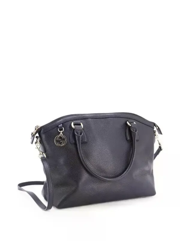 Gucci Gg Charm Convertible Dome Leather Medium Satchel - Black