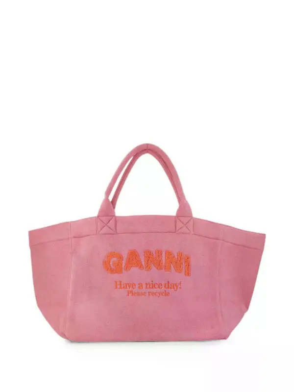 GANNI Xxl Beach Resort Embroidered-logo Tote Bag - Pink