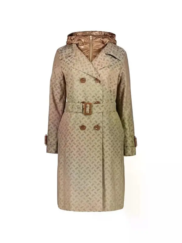 Herno Monogram-print Hooded Trench Coat - Neutrals