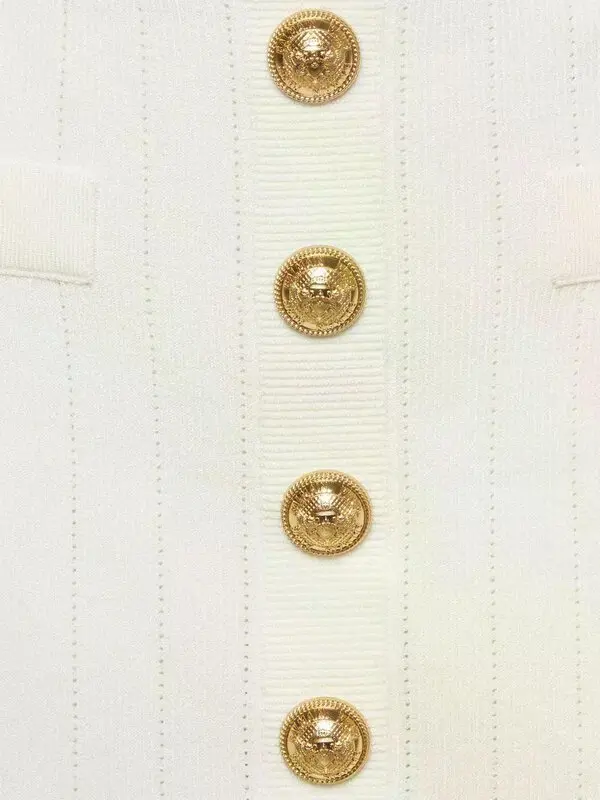 Balmain Button-embellished Rib-knit Fitted Mini Skirt