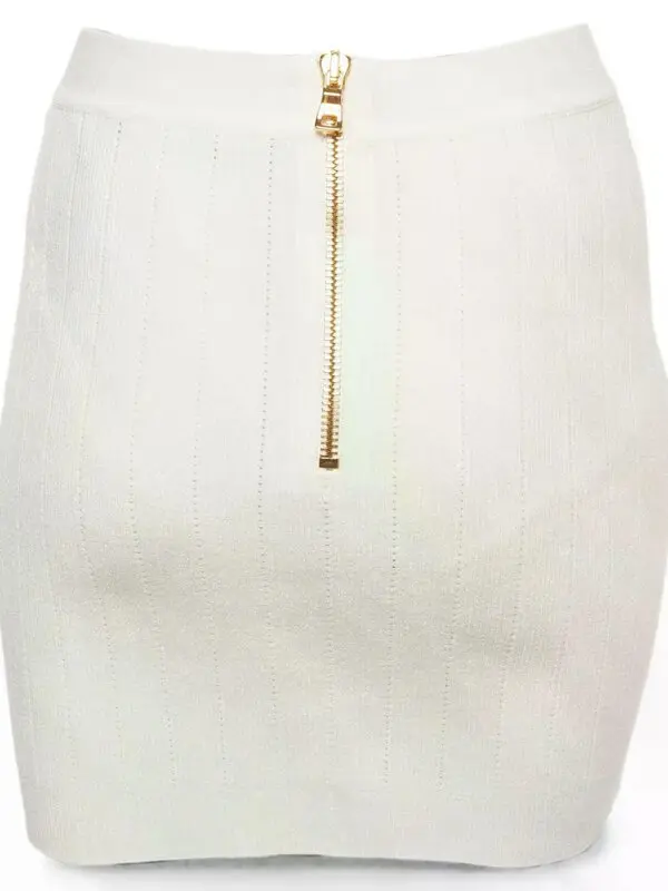 Balmain Button-embellished Rib-knit Fitted Mini Skirt