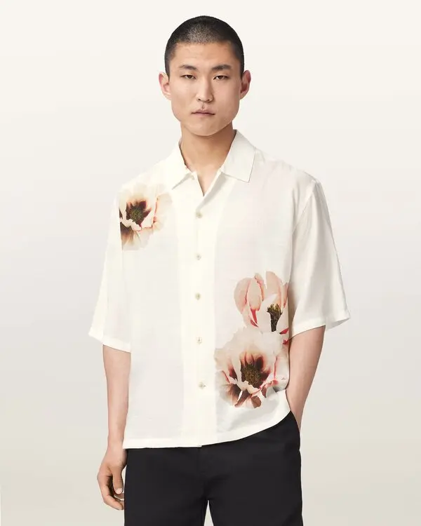 ALLSAINTS Floraison Short Sleeve Oversized Shirt - Ecru