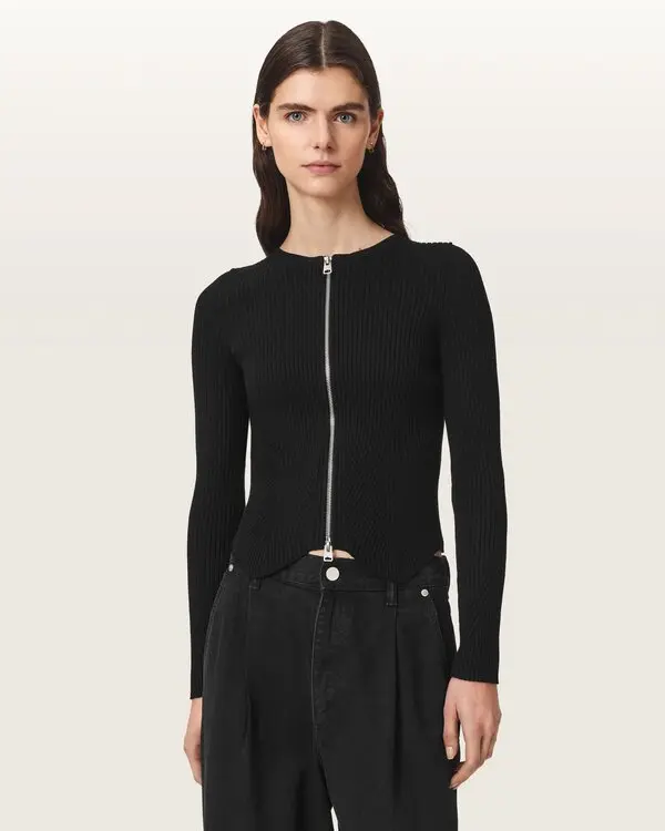 ALLSAINTS Cruz Dual Zip Ribbed Cardigan - Black