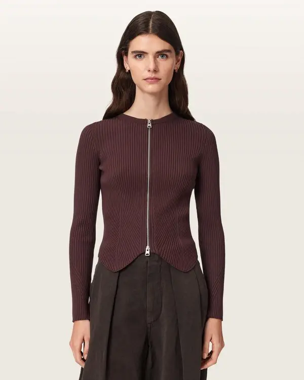 ALLSAINTS Cruz Dual Zip Ribbed Cardigan - Brown