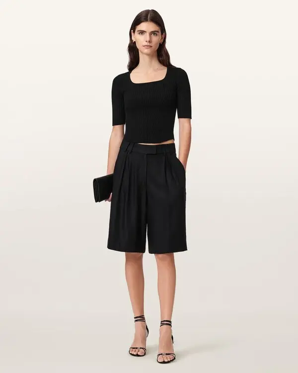 ALLSAINTS Cruz Hally Ribbed Knit Top - Black