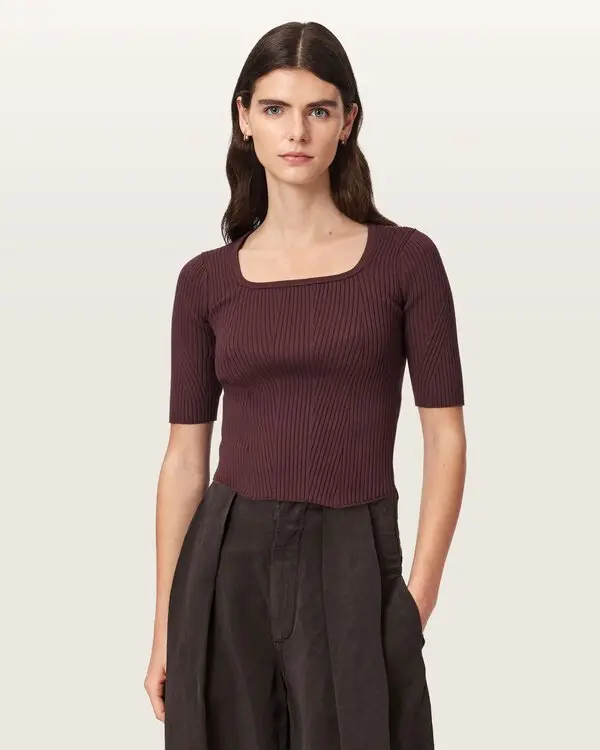 ALLSAINTS Cruz Hally Ribbed Knit Top - Brown