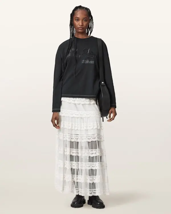 ALLSAINTS Maggie Tiered Lace Maxi Skirt - White