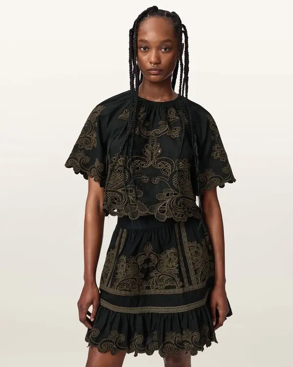 ALLSAINTS Miriam Embroidered Short Sleeve Top