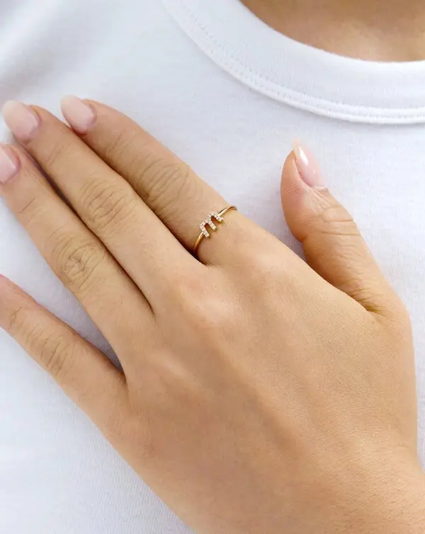 Ring Concierge Mini Letter Pavé Ring