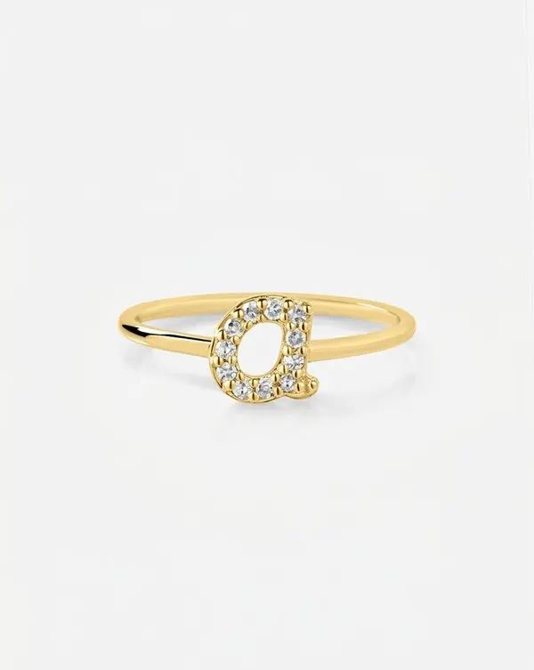 Ring Concierge Mini Initial Pavé Ring In 14k Solid Gold - One-color