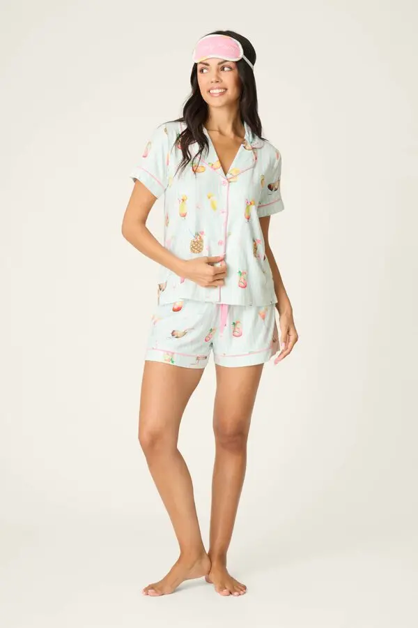 PJ Salvage It's Five O'clock Somewhere Cocktail Print 3-piece Pajama Set