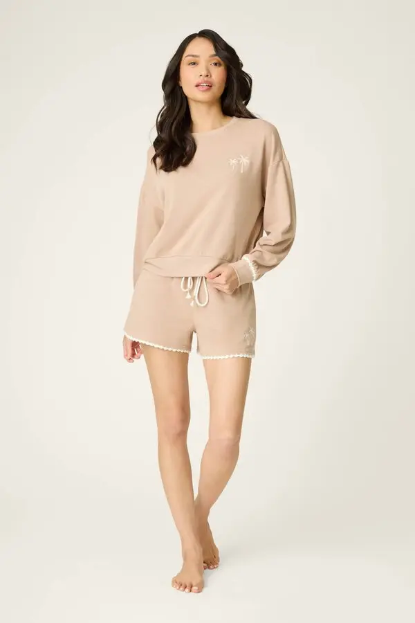 PJ Salvage Palms Away Warm Taupe Long Sleeve Top