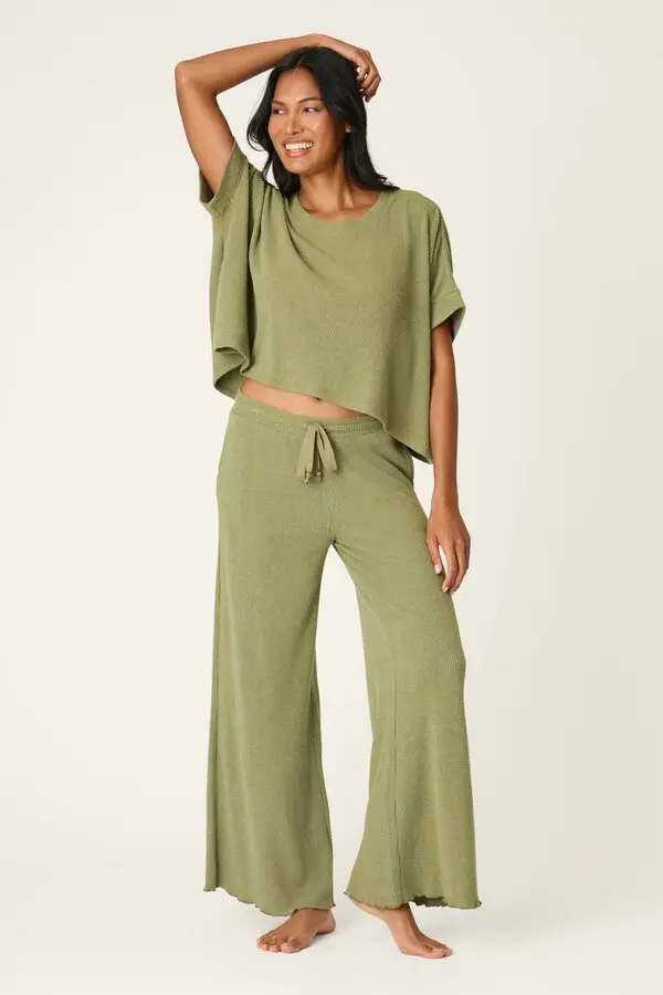 PJ Salvage Soft Olive Rib Knit Lounge Pajama Set